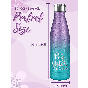 Onebttl Big Sister Gifts for daughter, Insulated Stainless Steel Water Bottle, For Big Sis on Birthday/Pregnancy announcement, 17 oz, Violet-Blue Gradient Glitter