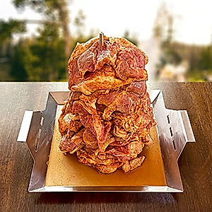 GRILLVANA Stainless Steel Vertical Skewer for Tacos Al Pastor, Shawarma, Kebabs- BBQ Grilling Accessory w/ 2 removable spikes (8.5” and 12”)- Use on Charcoal Grills or Stove- Handles, No Drip Plate