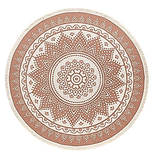 SHACOS 4 Ft Round Rug Boho Mandala Woven Cotton Area Rug Washable Chic Decorative Circle Rug with Tassels for Living Room Bedroom Kids Room (4 ft, Peacock Flower)