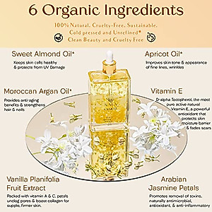 SAFA Vanillé Oil - Organic Oil for Face, Body, Hair, Nails & Aromatherapy | Vanilla Extract & Floating Arabian Sambac Jasmine Petals | Moisturizer for Men & Women