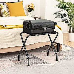 HOOBRO Luggage Rack, Metal Foldable Suitcase Stand for Guest Room, Holds up to 100 lb, 27 x 15.3 x 22 Inches, Steel Frame, Nylon Straps, Hotel, Bedroom, Closet, Black BK02XL01