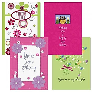 Thinking of You Greeting Cards Value Pack III- Set of 8 (4 Designs) Large 5" x 7" Cards, Sentiments Inside, Friendship Cards