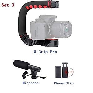 Camera Video Stabilizer Handle Video Grip Camera Video Light Triple Shoe Mount for Gopro for DSLR Sony Nikon Canon for iPhone (Set3)