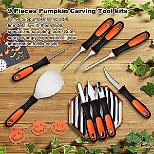 GoStock Pumpkin Carving Kit, Upgrade Soft Grip Rubber Handle 9 Pieces Pumpkin Carving Tools Set Heavy Duty Stainless Steel Masters Carving Kit with Zipper Bag for Halloween Jack-O-Lanterns