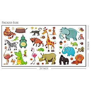 DEKOSH Jungle Animal Wall Decal Pack of Colorful Stickers for Baby Nursery Playroom - Peel & Stick Unisex Safari Theme Kids Wall Decals