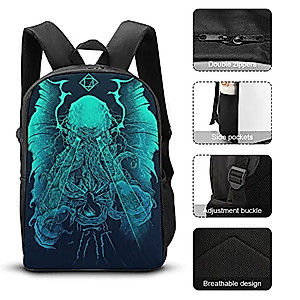 Cthulhu Printed Backpack 17 Inch Shoulders Daypack Large Capacity Laptop Bag for Men Women