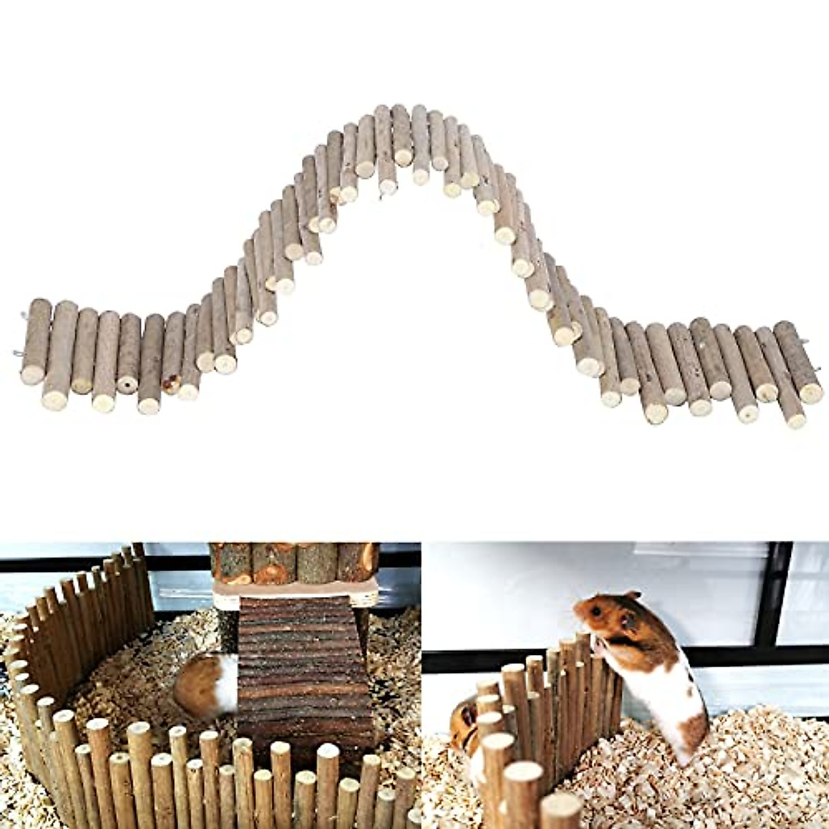 Zerodis Hamster Toys, Flexible Hamster Wooden Bridge Door Fence Hamster Chew Toys Decor Standing Climbing Platform for Mice Gerbil Chinchilla Small Animals Chew Toys(11.8in)