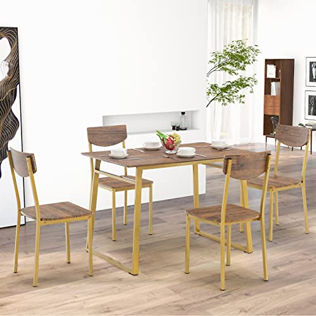 JOMEED 5 Piece Dining Table Set for 4 Kitchen Table and Chairs for 4 Space Saving Metal and Wood Rectangular Dining Table with Chairs Perfect for Dining Room, Kitchen and Small Spaces