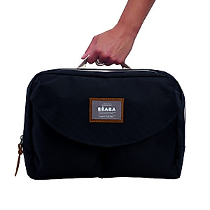 BEABA Geneva Diaper Bag, Multifunction Baby Diaper Bag, Includes Removable Strap for Stroller, Changing Pad, and Insulated Pouch, (Black)