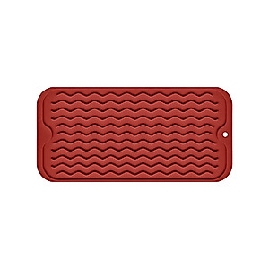 Silicone Dish Drying Mat, Non-Slip Easy Clean Sink Mat Large Heat-resistant Dish Drainer Mat for Kitchen Counter, Sink, Refrigerator or Drawer liner (12" x 6", RED)