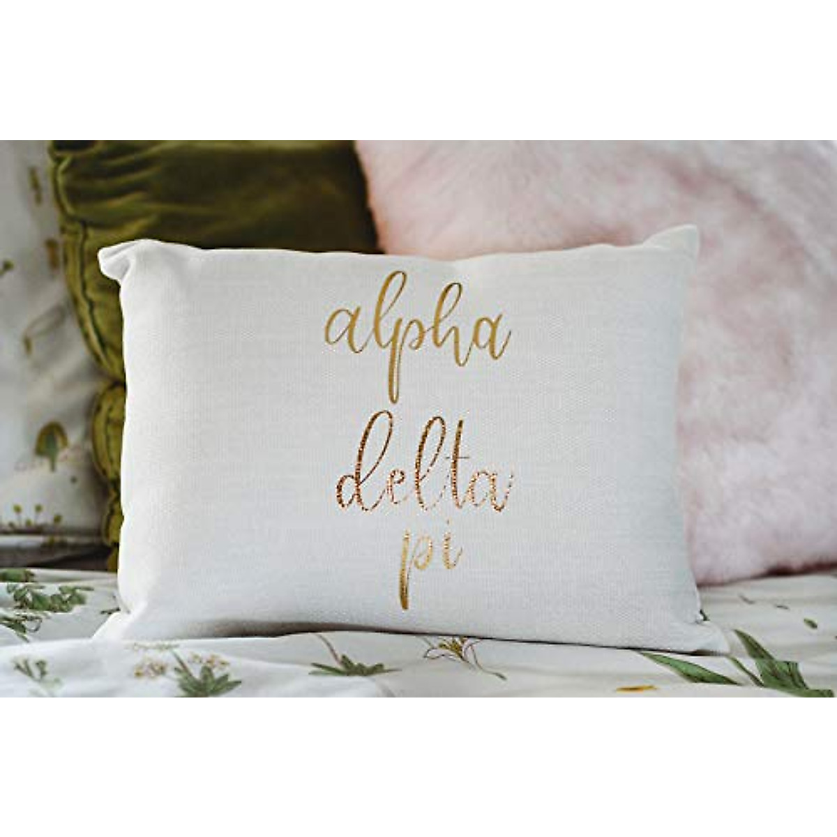 Sorority Shop Alpha Delta Pi Pillow – Gold Script Design, 12" x 16" Lumbar Pillow Sorority
