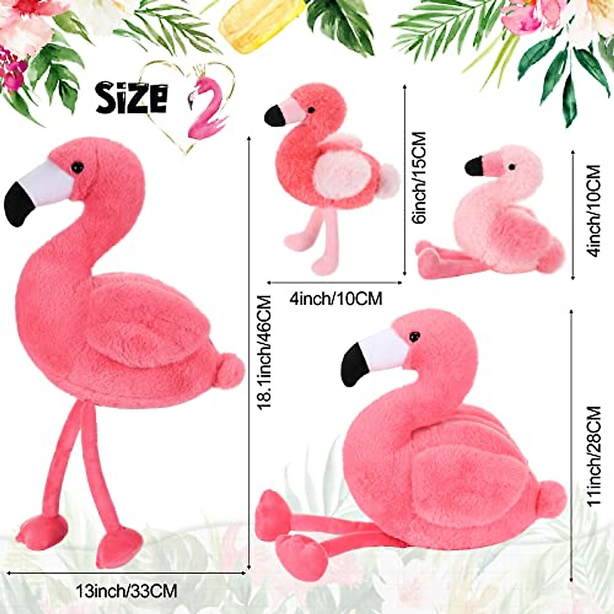 Skylety 18 Inches Flamingo Stuffed Animal with 4 Babies Flamingo Plush Toys Inside Zippered Tummy Pink Mommy Flamingo Toy Stuffed Animals for Birthday Party Decorations