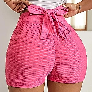 Spandex Yoga Shorts with Pockets for Women High Waisted Workout Shorts Women's Naked Feeling Cotton Biker Shorts Hot Pink