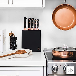 Copper Knife Set, A Knife Set with Sharpener Built-In, Upright 7-Piece Rose Gold Knife Set - Self Sharpening Knife Set With Block, Rose Gold Kitchen Accessories