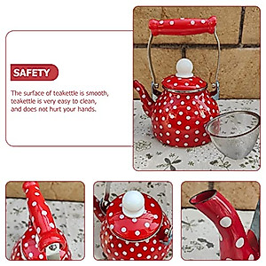 KICHOUSE Pot Carafes Coffee Loose with on Enameled Kettle for Floral Infuser Teapot Handle Oz Dot Red Boiling Microwave Blooming Kitchen Removable Tea Household Enamel Pourer Glass Tea Kettle