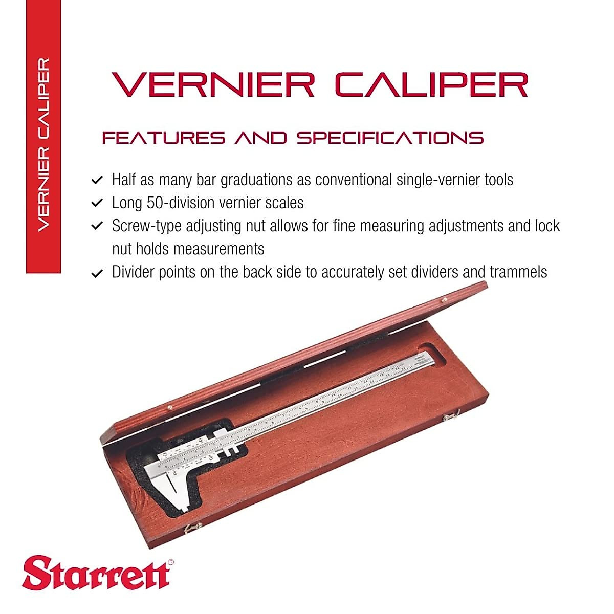 Starrett Master Vernier Caliper with Hardened Stabilized Bars, Satin Chrome Finish and Screw-Type Adjusting Spring Nut - 0-12" Range, .001" Graduations - 123Z-12
