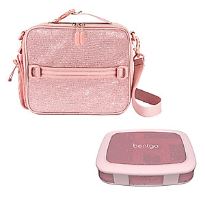 Bentgo® Kids 5-Compartment Lunch Box With Insulated Lunch Bag - (Glitter Edition - Petal Pink)