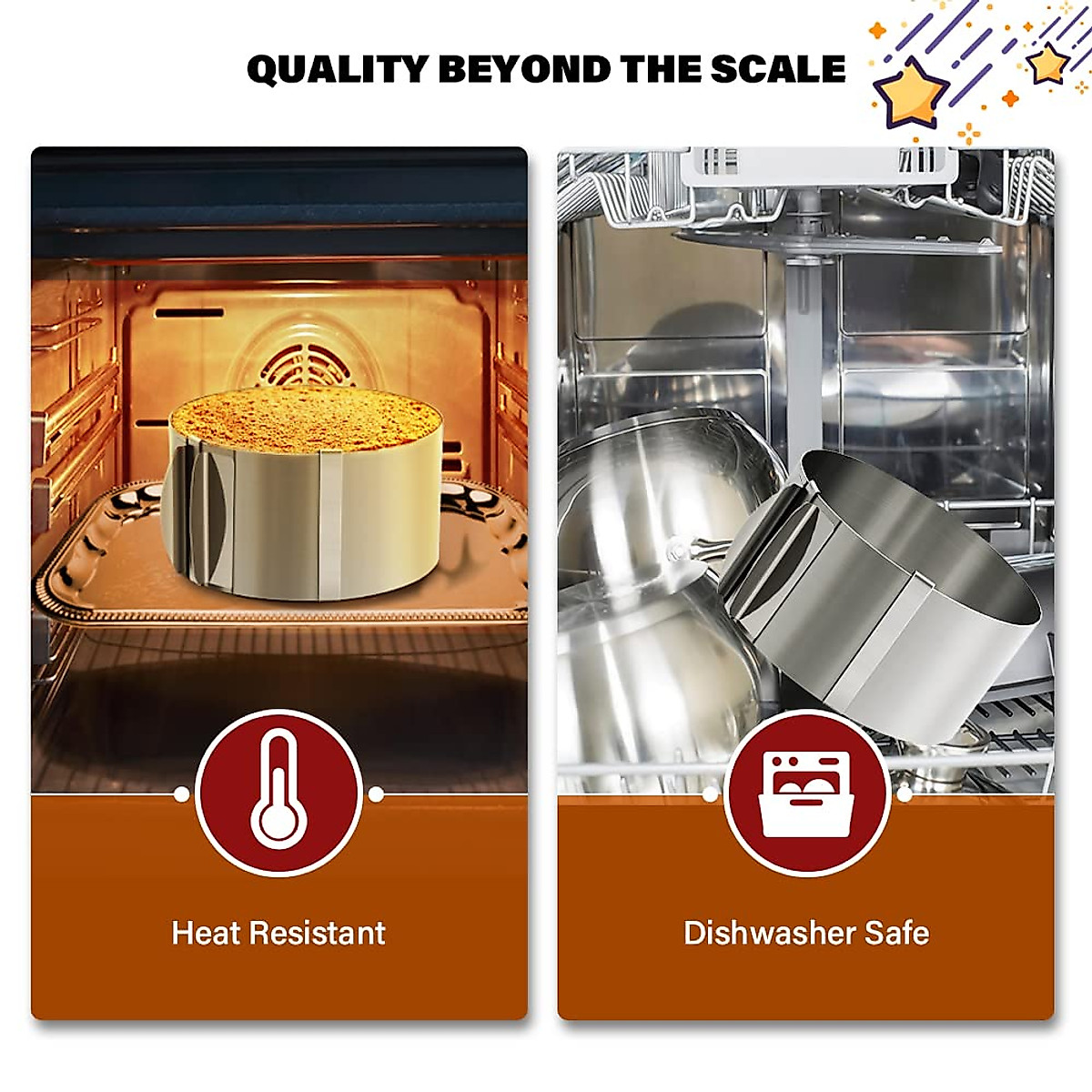 Senbos Cake Ring, Stainless Steel Professional Adjustable Baking Rings with Handle Layer Baking Cake Ring with 3 Cream Scrapers for Birthday Wedding Tier Cake, 3.5 inch High, Diameter 6 to 12 inch