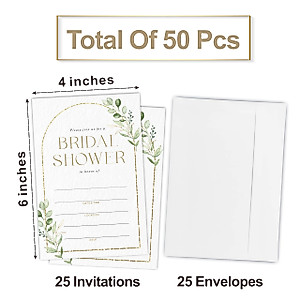 luixd Bridal Shower Invitations, Golden Arch & Greenery, 25 Invites With Envelopes, Fill In Style Invites For New Couples, Mr & Mrs Celebration, Party Favor & Supplies - A11