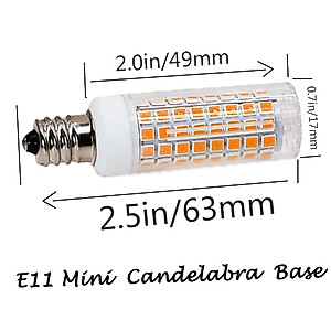 JERYJO E11 led Bulb 75w 100w Halogen Bulbs Replacement, JD e11 T4 Mini Candelabra Base 110V 120V 130 Voltage Input Light Bulbs, Warm White 3000K Pack of 4 (E11-4PWW)