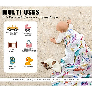 Dinosaur Baby Minky Blanket and Crib Sheet, Soft Blanket for Boys Girls, Standard Crib Fitted Sheet