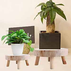 UNIE Mini Wooden Stool Round Garden Flower Display Stand Decorative Short Stool for Indoor Outdoor Office Dining Room