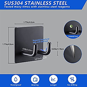 MOPMS Towel Hooks for Bathroom - Adhesive Hooks Heavy Duty - Wall Double Hooks with 5 Pack Solid Glue - Stainless Steel Stick on Hooks for Hanging Coat Key Hat Razor and Key Holder