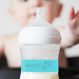 ubjva Personalized Water Bottle Name Bands Custom Engraved Silicone Labels with Name Reusable Baby Bottle Straps for Daycare School-Engraved Name