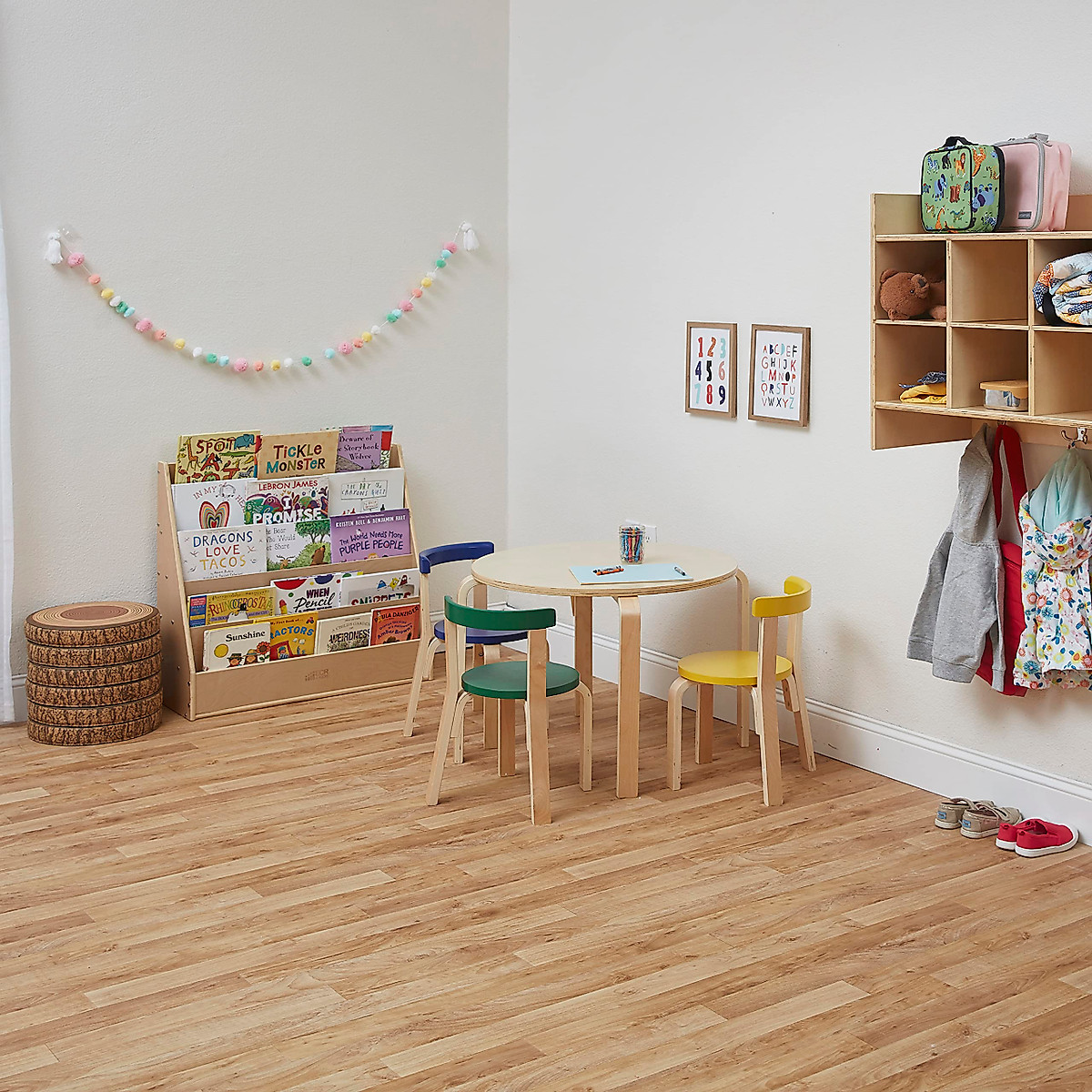 ECR4Kids Streamline Single-Sided Book Display with Storage, Classroom Bookshelf, Natural