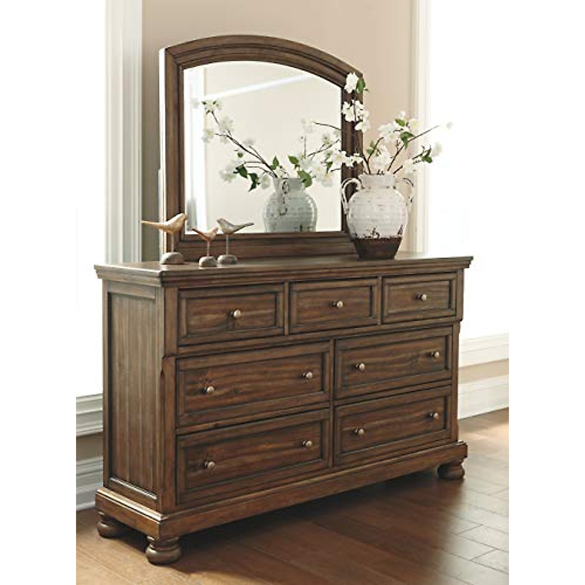 Signature Design by Ashley Flynnter Traditional 7 Drawer Dresser with Dovetial Construction, Tobacco Brown