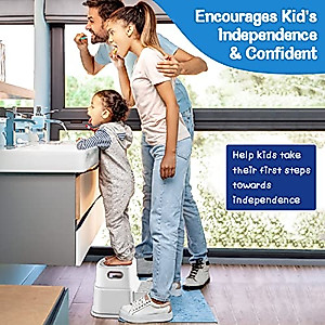 Step Stools for Kids, 2 Step Stool with Anti-Slip Surface and Rubber Bottom, Toddler Step Stool Poop Stool for Toilet Potty Training, Bathroom, Kitchen (Include 2 Ducks) Gray