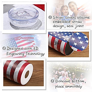 American Flag Water Tumbler, 4th of July Gifts Patriotic Cup, Patriotic Party Supplies for Labor Day, Memorial, Veterans Day, 20 oz Vacuum Insulated Tumbler with Lid, Straw and Brush (Stylish Style)