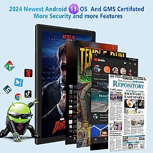 2024 Newest 10 Inch Tablet Android 13 Tablets with Keyboard, 12GB RAM 128GB ROM 512GB Expand, Octa-Core, 5G/2.4G WiFi, HD IPS Display, 8000mAh Tablet PC with Case Mouse GPS Split Screen Support-Black