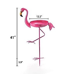 SMQLJXC 41 in Tall Flamingo Outdoor Bird Bath, Metal Bird Bath Bowl, Bird Feeder or Drinker Plate with Metal Stake, Home Garden Lawn Yard Decorations (Pink)