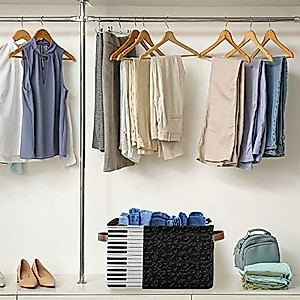 AUUXVA Storage Basket Piano Keyboard Music Note Storage Cube Box Durable Canvas Collapsible Toy Basket Organizer Bin with Handles for Shelf Closet Bedroom Home Office