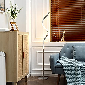 HOMCOM Modern Spiral Floor Lamp, LED Standing Lamp Warm White with Square Base and Foot Switch for Living Room, Bedroom, Silver