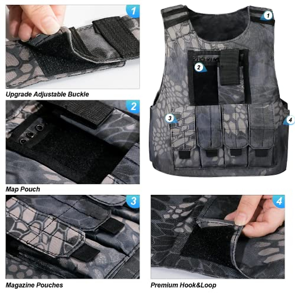 Kids Tactical Vest Kit Teens Airsoft Vest Outdoor Woodland CS Multi-Function Combat Assault Training Protective Adjustable Vest