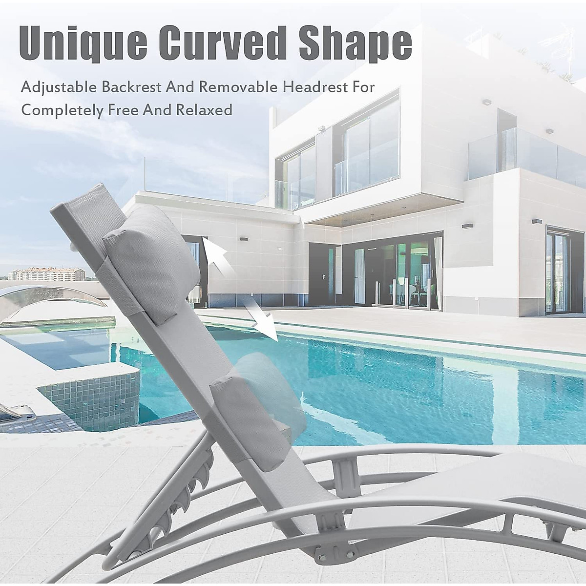 Domi Outdoor Chaise Lounge Set of 3 Patio Recliner Chairs with Adjustable Backrest and Removable Pillow for Indoor&Outdoor Beach Pool Sunbathing Lawn Gray