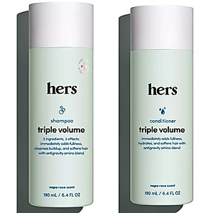 Hers Thickening Hair Shampoo 6.4 Fl Oz and Conditioner 6.4 Fl Oz Set. Helps Hair Look & Feel Thicker. Vegan, Paraben, Sulfate, Cruelty Free