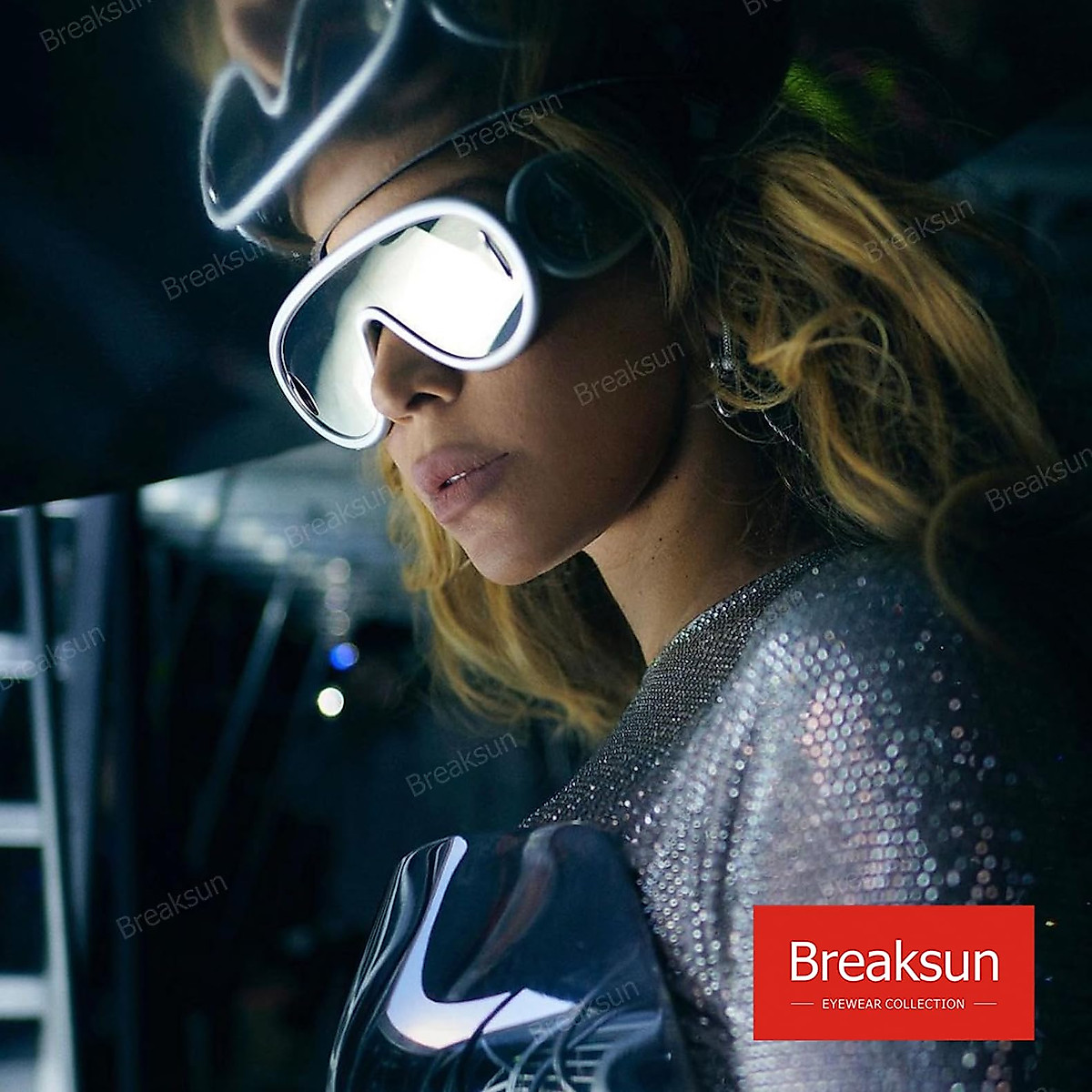 Breaksun Fashion Wave Mask Sunglasses for Women Men Oversized Silver Mirrored Futuristic Shield Sun Glasses Designer Style (Silver/Silver Mirror)