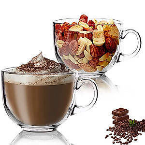 3 Pcs Glass Cereal Bowl Clear Soup Pasta Noodles Salad Bowl with Handle Breakfast Milk Cups Nut Oatmeal Tempered Glass Microwave Safe Liquid Bowl for Snack Ice Cream Coffee,470ML