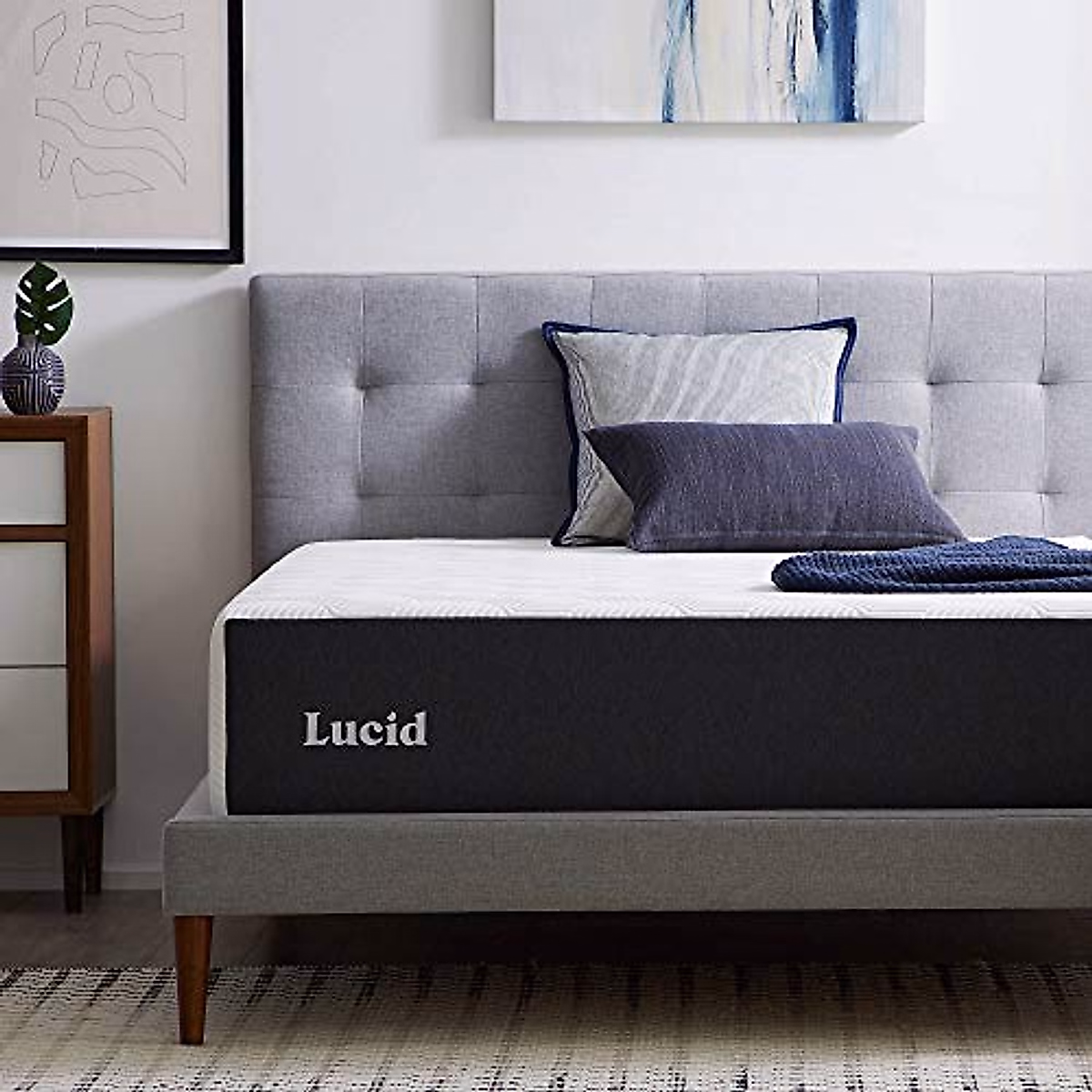 Lucid 14 Inch King Mattress – Plush Memory Foam Mattress – Bamboo Charcoal Foam – Gel Infused – Hypoallergenic Foam Mattress– Bed-In-A-Box- CertiPUR-US Certified, White