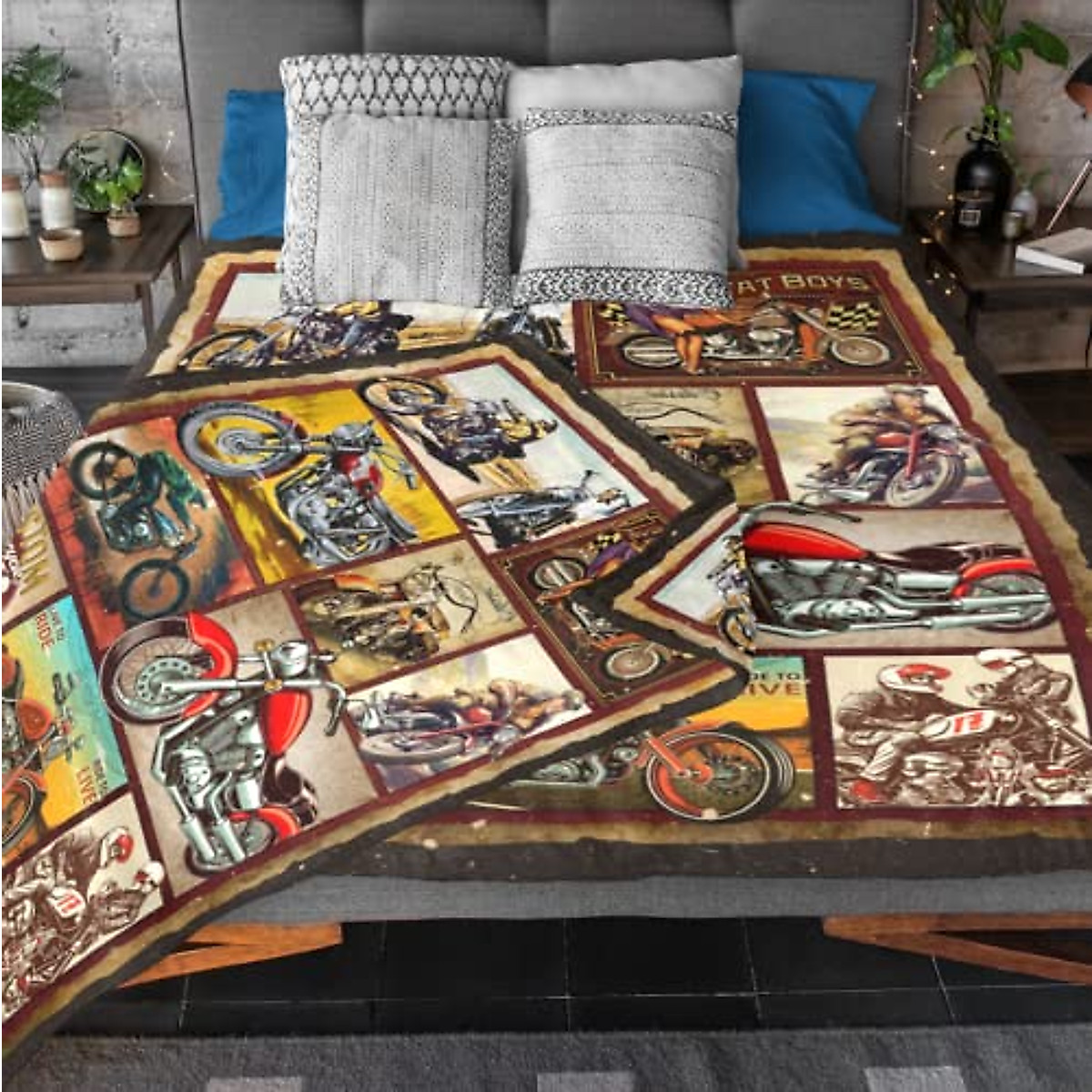 Retro Motorcycle Gift Ultra-Soft Throw Blanket 50"x40" Comfortable Gifts for Bed Sofa Dorm Decor Bedding Bedroom