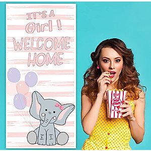 It’s A Girl Welcome Home Cute Cartoon Elephant Banner Animal Theme Decorations Decor for Girl Princess Wild One Safari Baby Shower 1st Birthday Party Gender reveal Supplies Photo Booth Props Backdrop