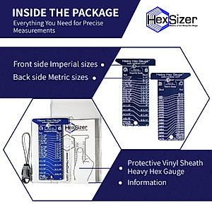HexSizer Heavy Hex Gauge – Pocket Tool for Measuring Nut & Bolt Sizes | Inch & Metric | High Temp Laser Engraved | Nut & Bolt Sizer from 1-1/16" to 4-5/8" or 32mm to 120mm