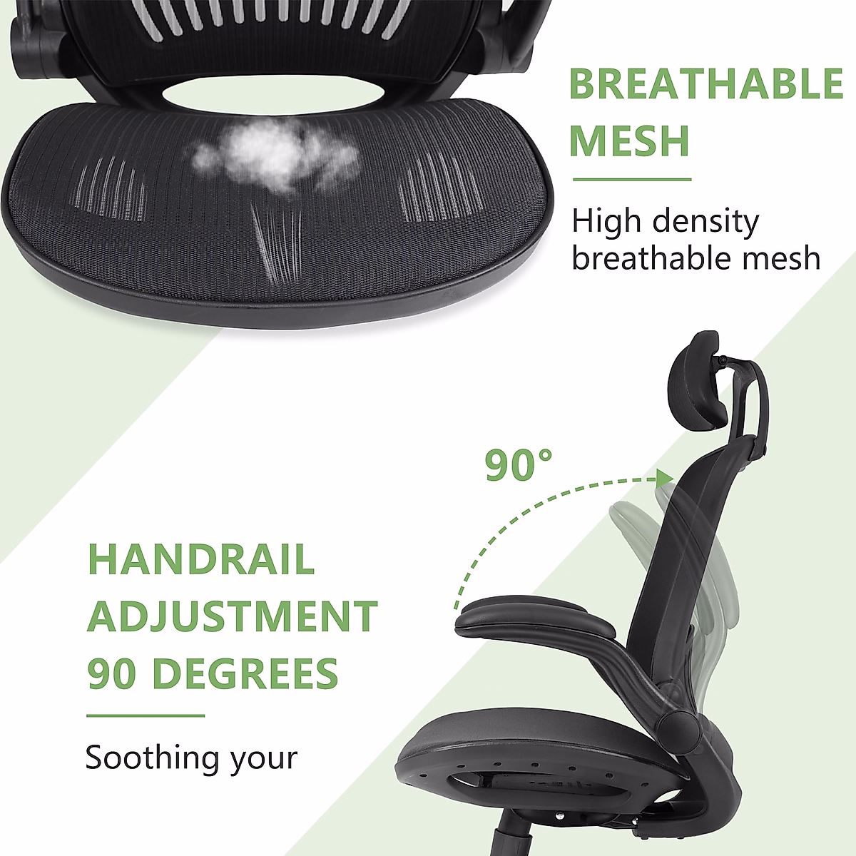 Office Chair Ergonomic Desk Chair Mesh Computer Chair with Lumbar Support Headrest Flip UP Arms Rolling Swivel Adjustable Task Chair for Adults(Black)