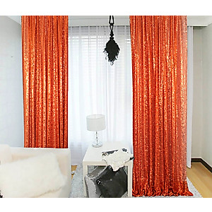 ShinyBeauty Sequin Curtains 2 Panels 4x10ft Orange Sequin Backdrop Curtains Sparkly Curtain Selfie Wall for Parties Wedding Decoration