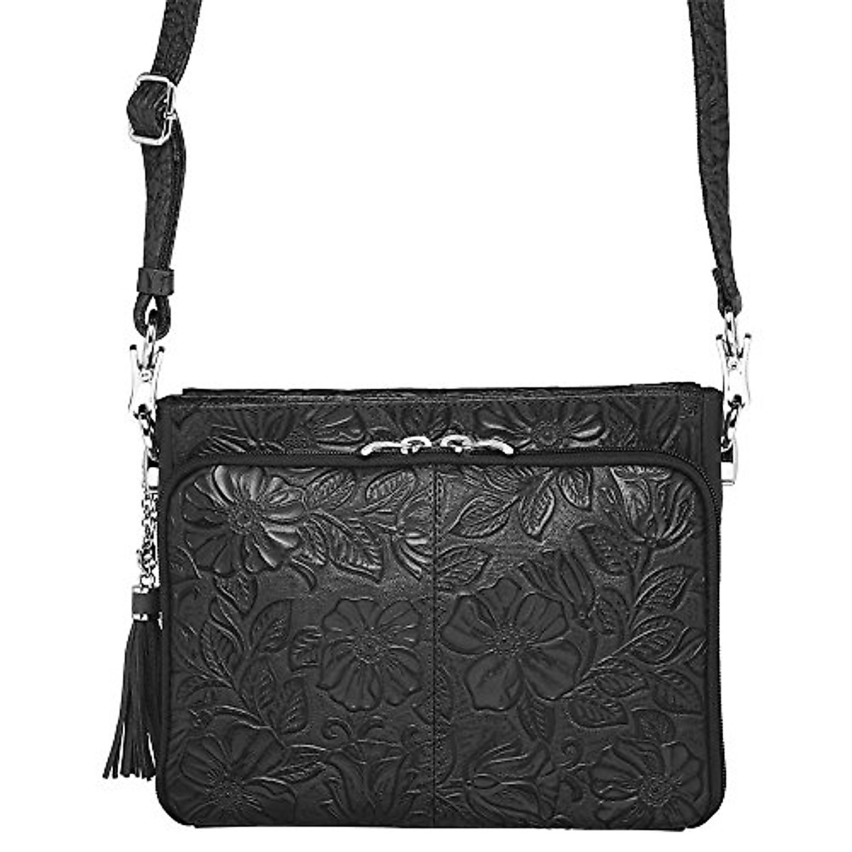Concealed Carry Purse - Leather Tooled American Cowhide Crossbody by Gun Tote'n Mamas (Black)