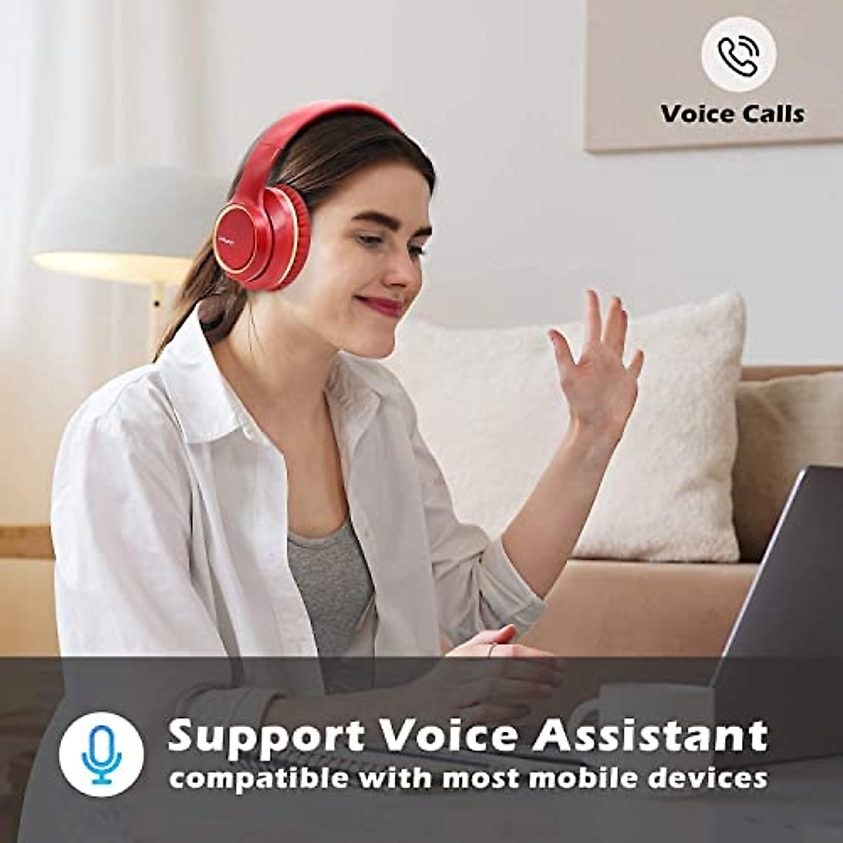 Srhythm NC15 Noise Cancelling Headphones Bluetooth Over-Ear Headset with Mic for Teens, Adults Online Class/Home Office/TV/PC/Phone