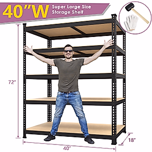 Prilinex Heavy Duty Storage Shelves 40" W x 18" D x 72" H - 5-Tier Adjustable Metal Garage Shelving Unit, Standing Utility Shelf Racks for Garage Pantry Warehouse Kitchen, Black